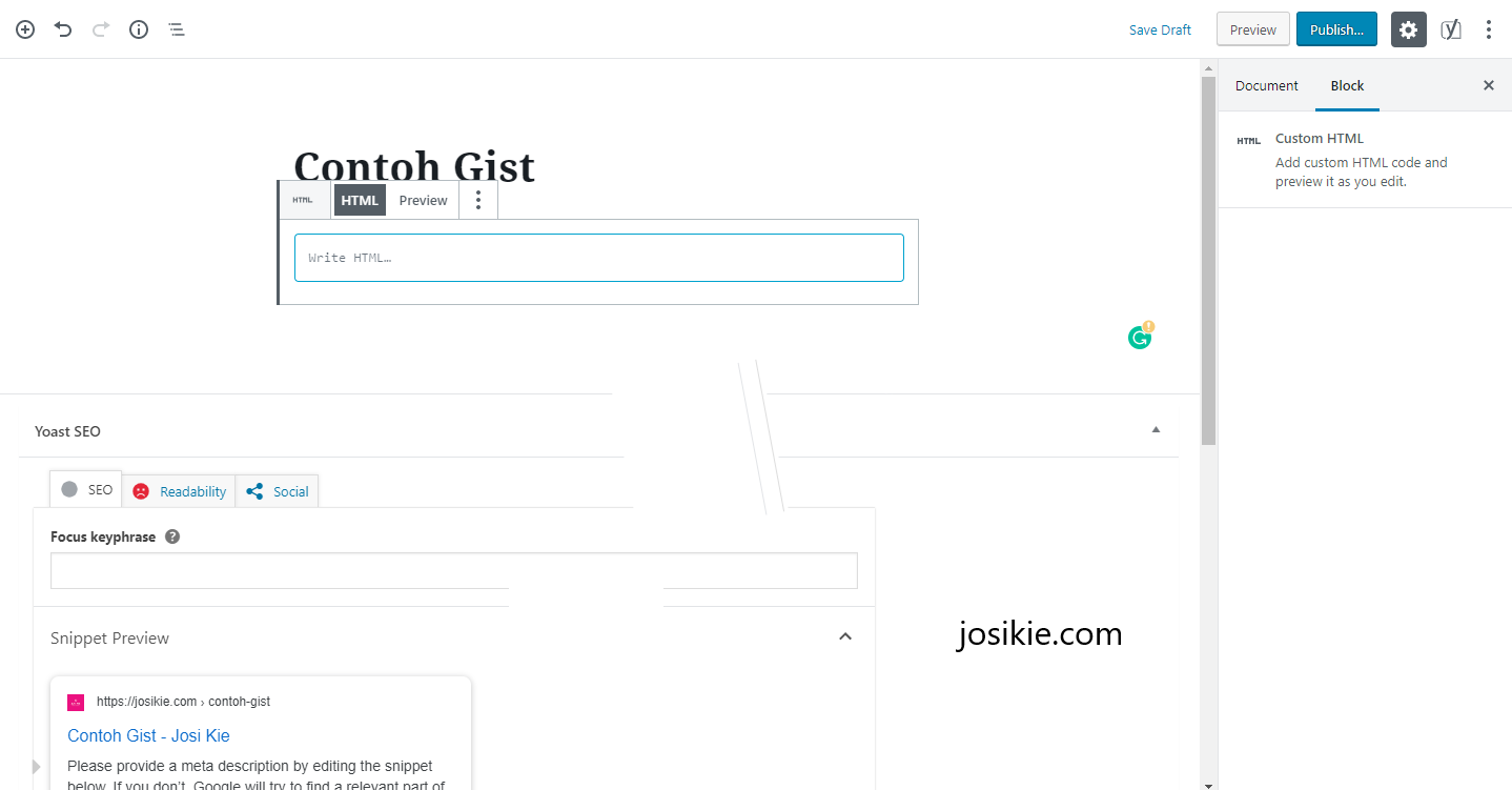Tutorial Menempelkan Kode dari Gist Github Untuk Artikel di Wordpress - Josi Kie